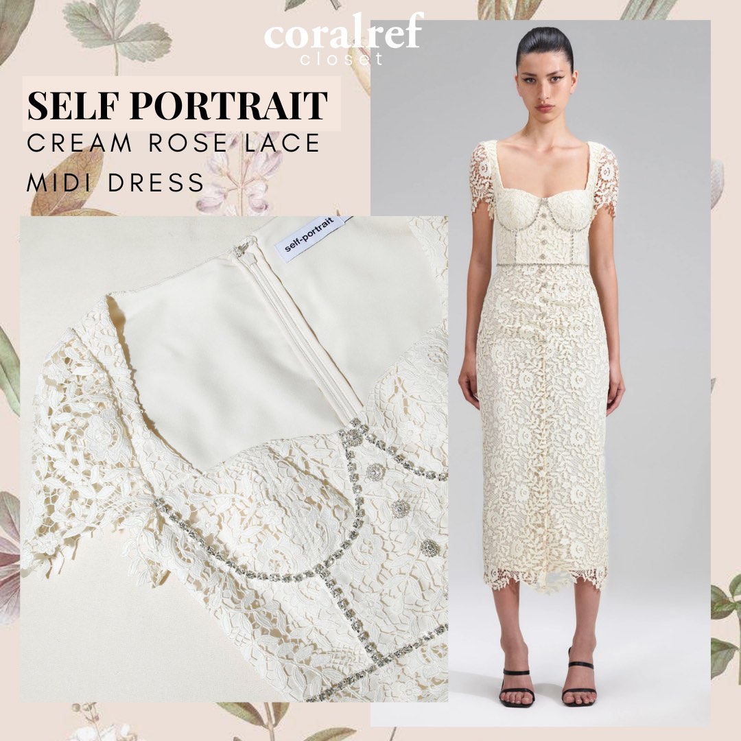 Self Portrait Cream Rose Lace Midi Dress, Women's Fashion, Dresses ...