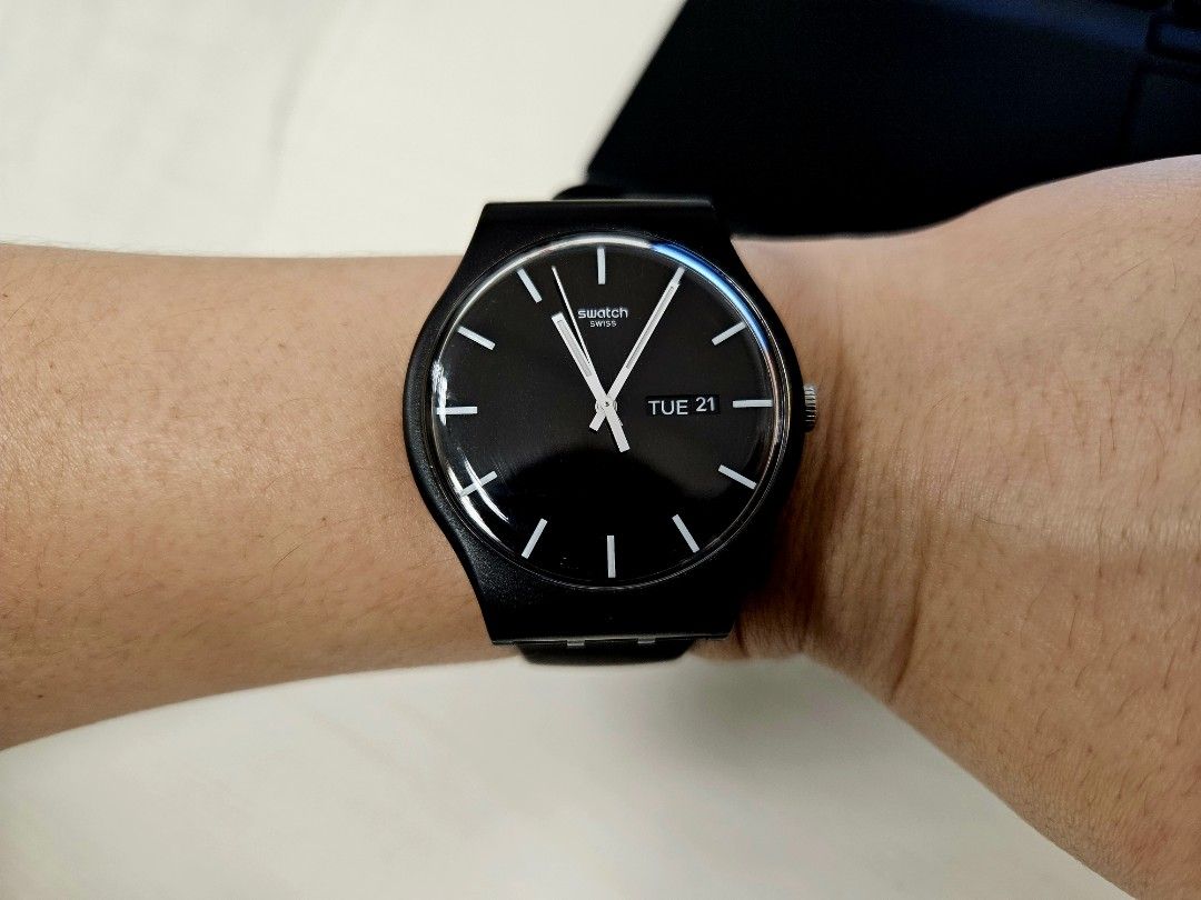 Swatch mono black minimalistic watch, Luxury, Watches on Carousell