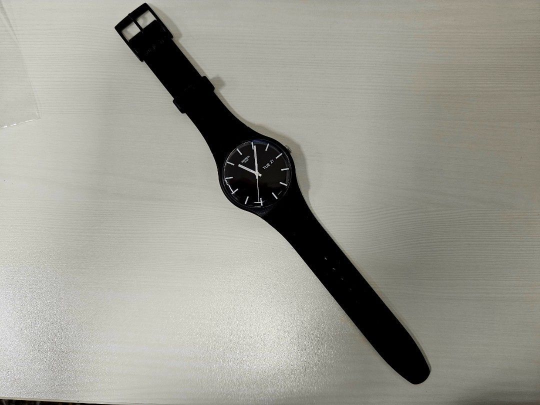 Swatch mono black minimalistic watch, Luxury, Watches on Carousell