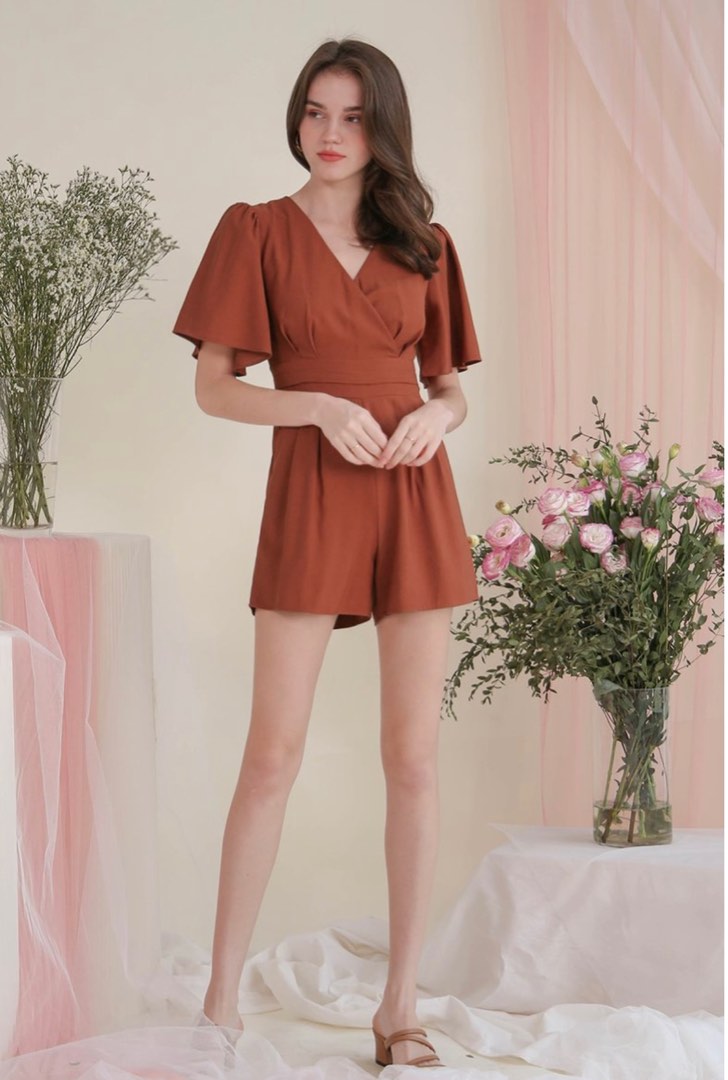 The Willow Label •IRIN FLUTTER SLEEVE ROMPER RUST, Women's Fashion ...