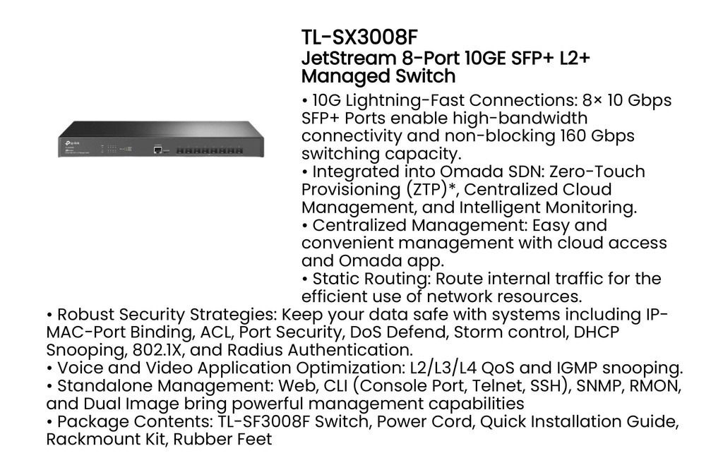 tp-link TL-SX3008F JetStream 8-Port 10GE SFP+ L2+ Managed Switch | TP ...