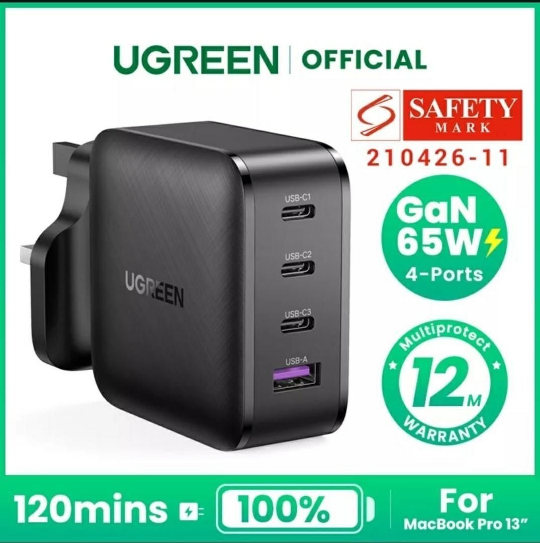 UGREEN 65W GaN Charger UK Plug Quick Charge 4.0 3.0 USB Type C QC PD ...