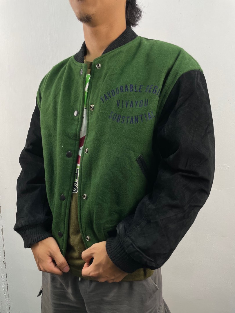 Vintage Japanese Varsity Jacket Vivayou Spellout Embroidery Suede ...