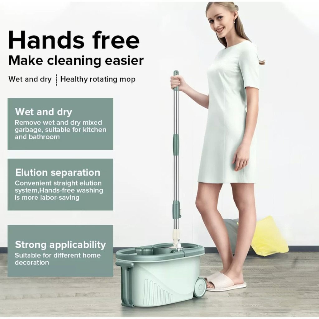 360 Rotary Spin Mop Set / Easy Washing and Dry / Stainless Steel Bucket ...