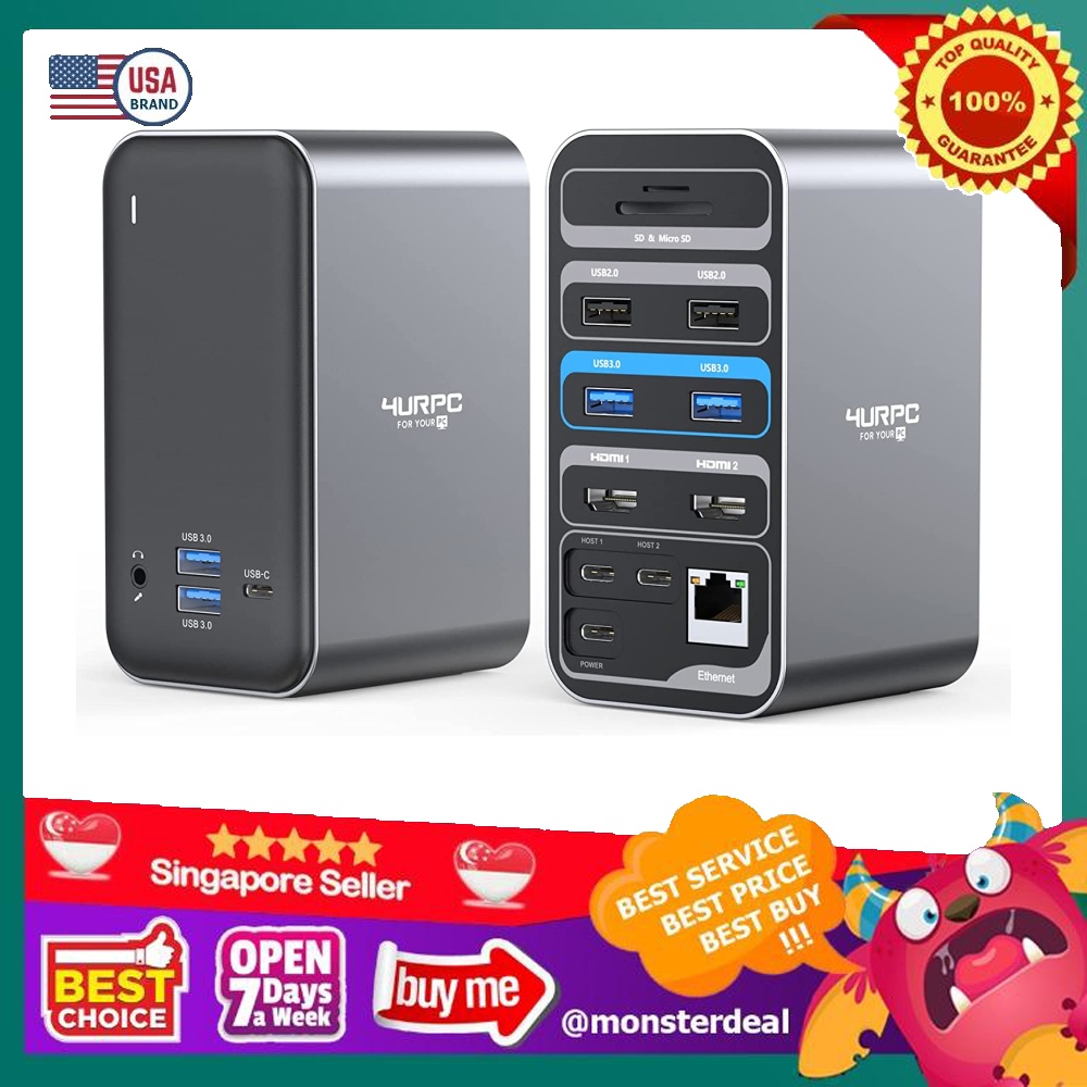 4URPC MacBook Pro Docking Station Dual Monitor HDMI 4K, 14-IN-2 USB C ...