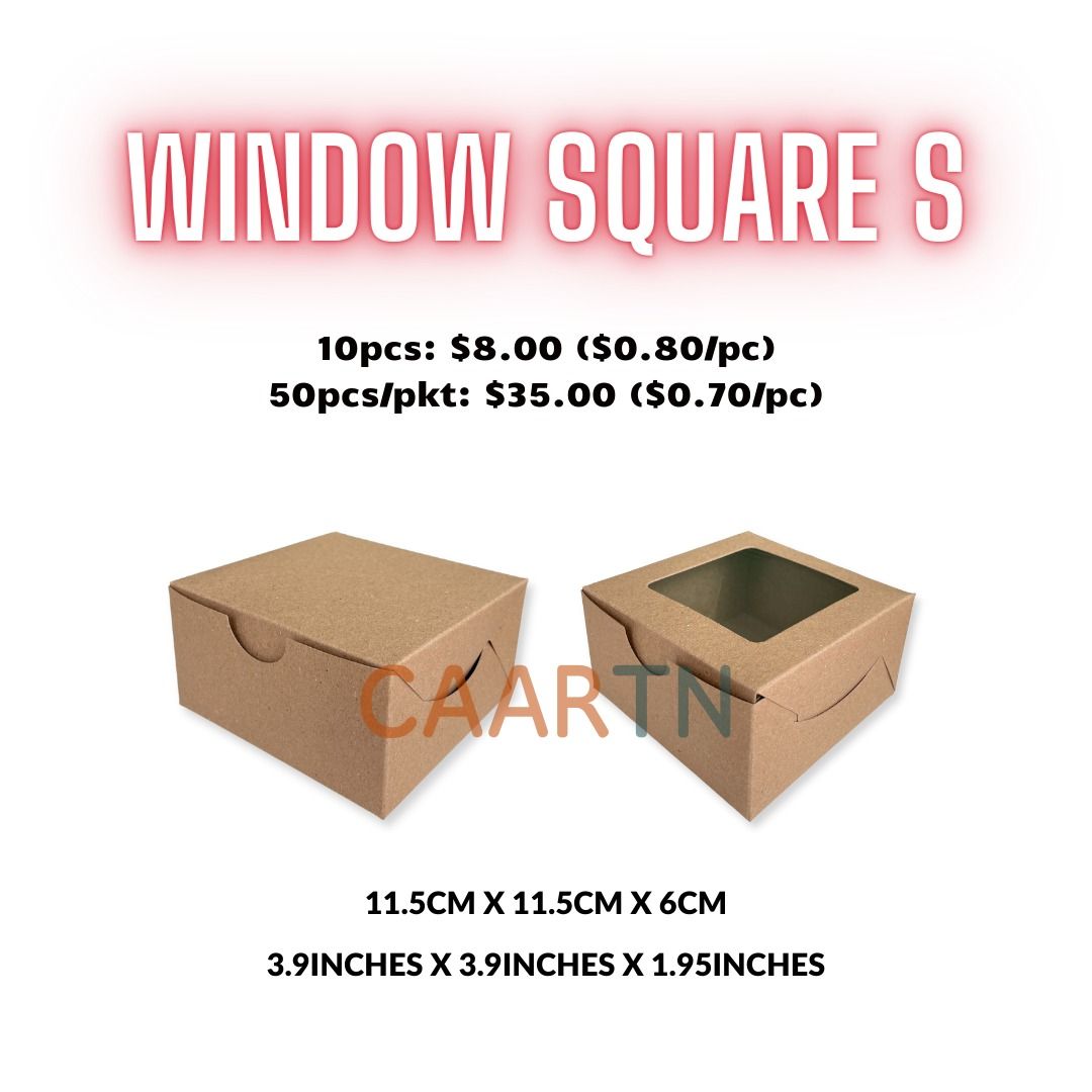 (5 sizes) Kraft Window Square Food Safe Box for Pastry Box | Kueh Kueh ...