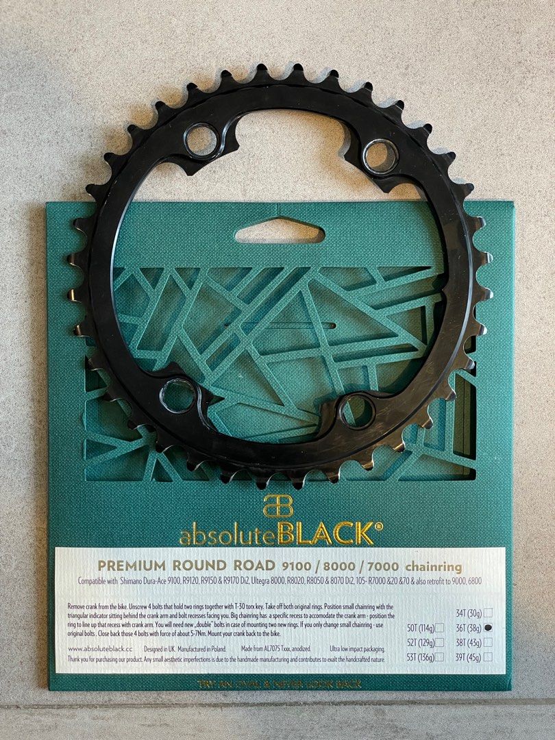 absoluteBlack Round Chainrings 52/36T set with bolt covers, 運動產品, 單車及配件 ...