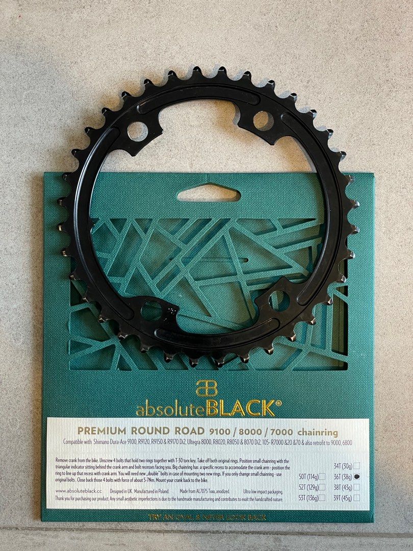 absoluteBlack Round Chainrings 52/36T set with bolt covers, 運動產品, 單車及配件 ...