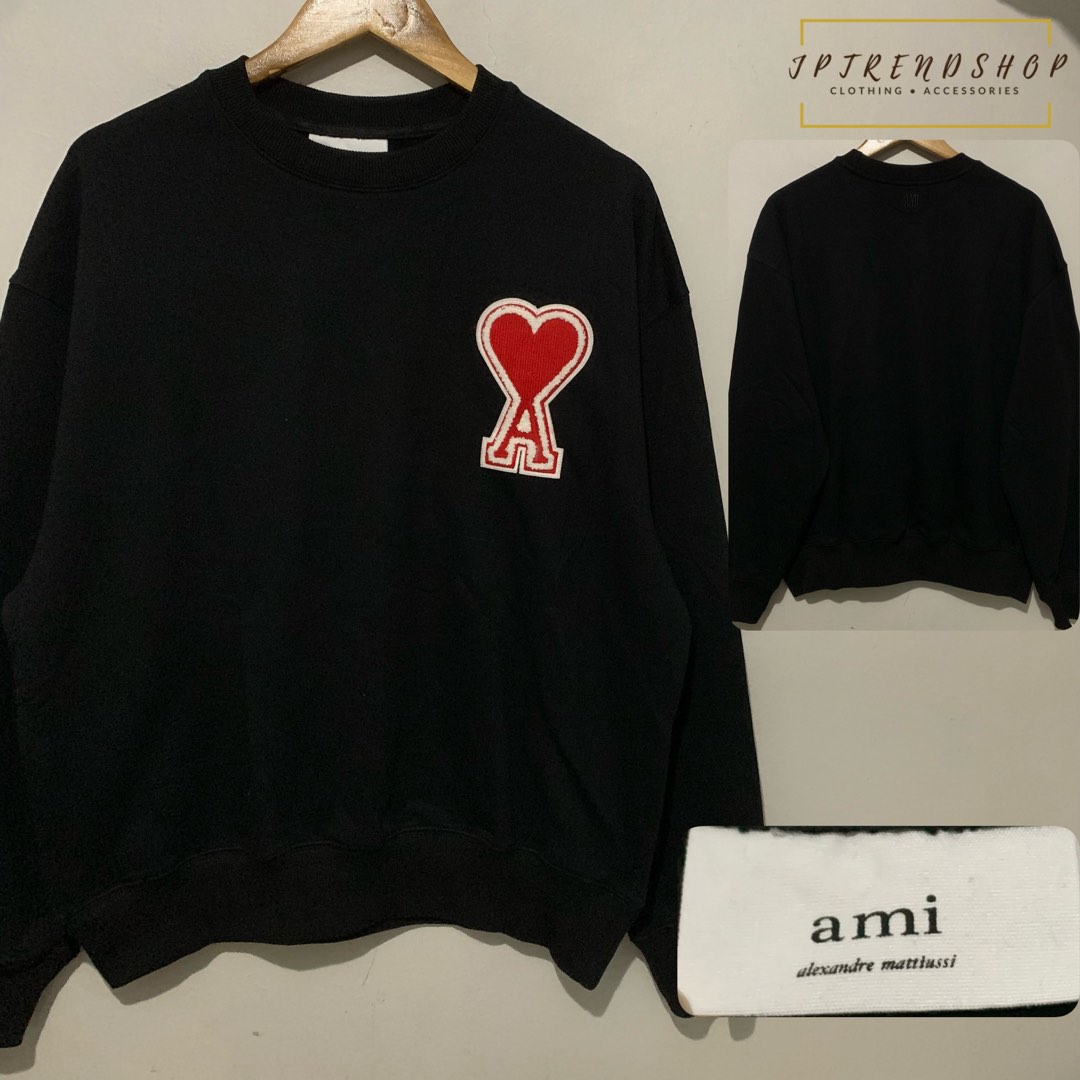 AMI ALEXANDRE MATIUSSI BIG HEART LOGO CREWNECK SWEATER (Black) on Carousell