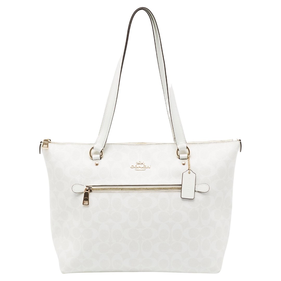 Coach White Signature Coated Canvas and Leather Gallery Tote, Luxury ...