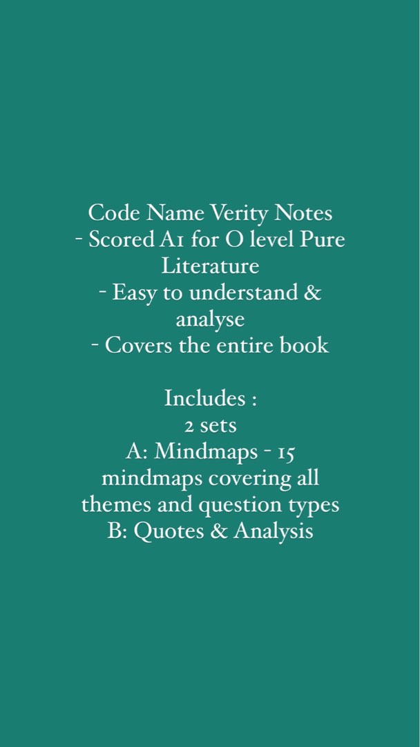 Code Name Verity Notes, Hobbies & Toys, Books & Magazines, Assessment ...