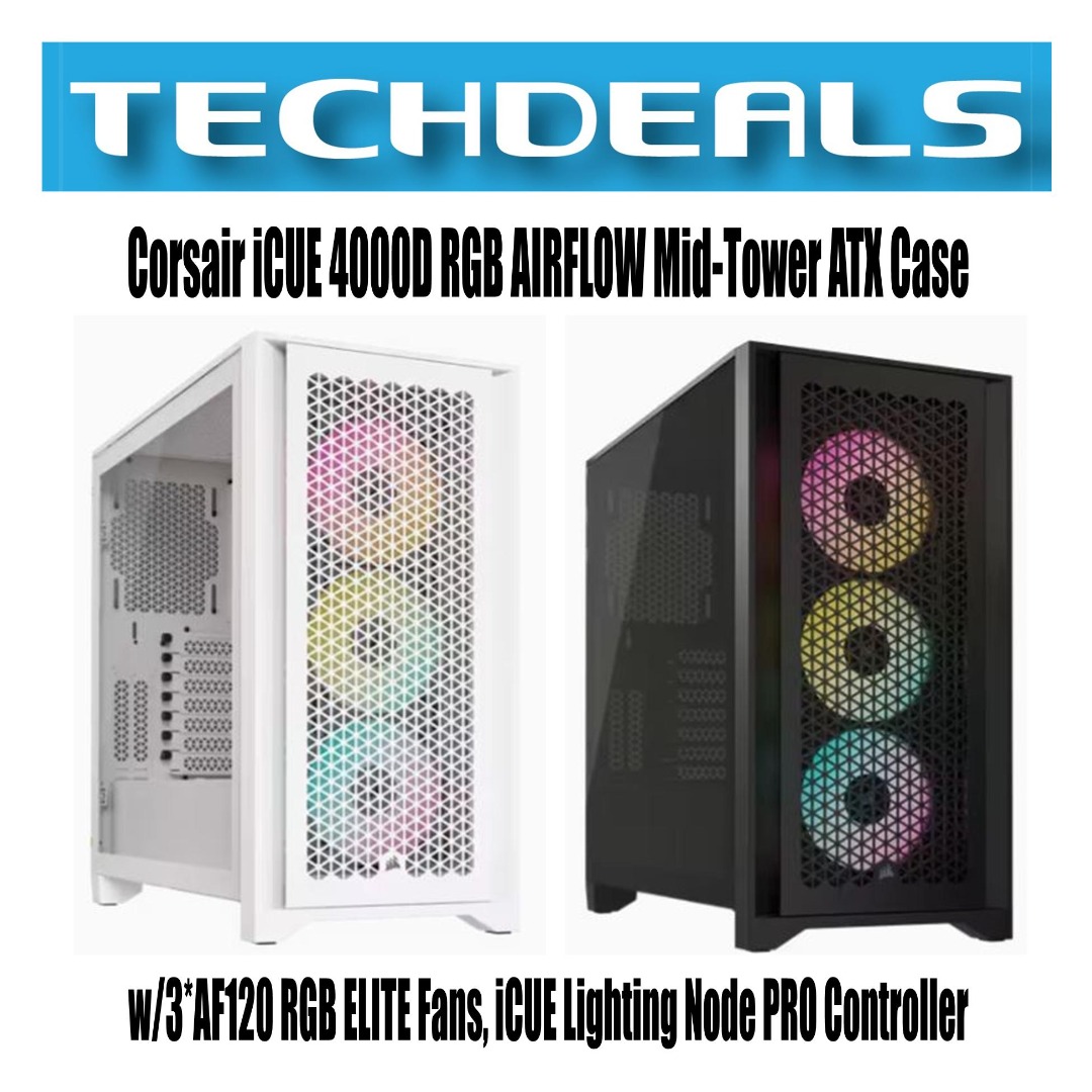 Corsair iCUE 4000D RGB AIRFLOW Mid-Tower ATX Case w/3*AF120 RGB ELITE ...