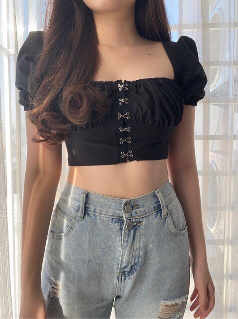 Crop top korean clip hitam cropped bkk square neck |not zara hnm ...