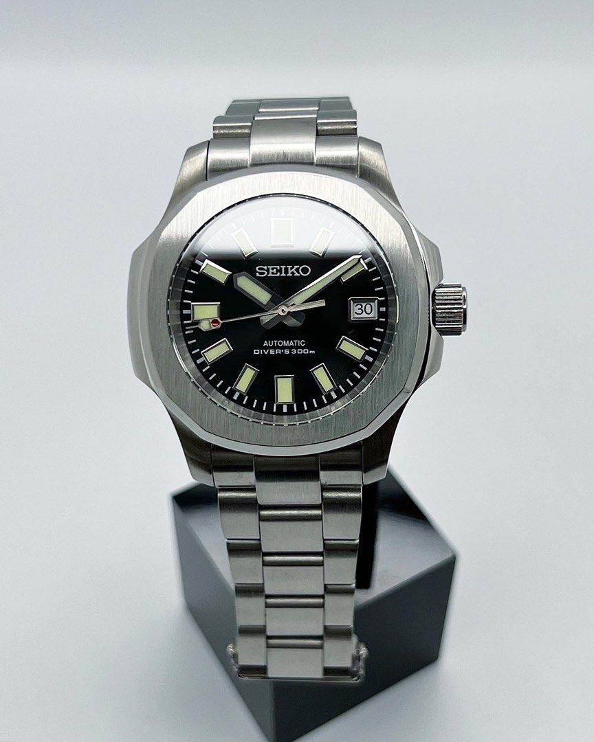 Custom Seiko Mod Black Enamel 62mas round dial on Nautilus with ...
