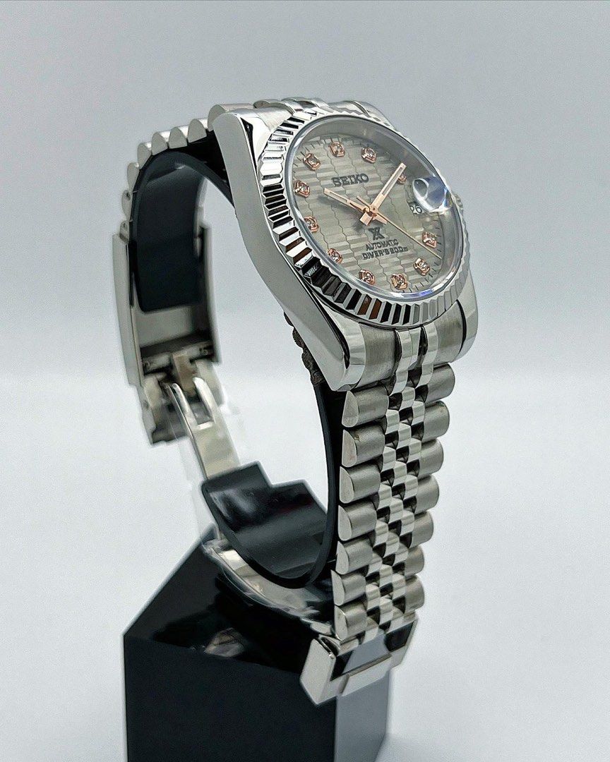 Custom Seiko Mod Silver Grey Fluted Diamond DJ in 36mm, Men's Fashion ...