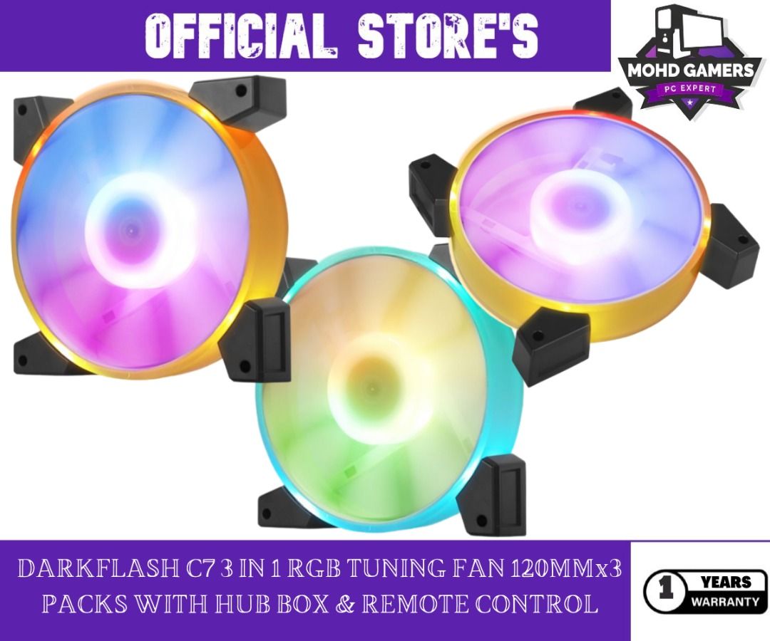 DARKFLASH C7 3 IN 1 RGB TUNING FAN 120MMx3 PACKS WITH HUB BOX & REMOTE ...