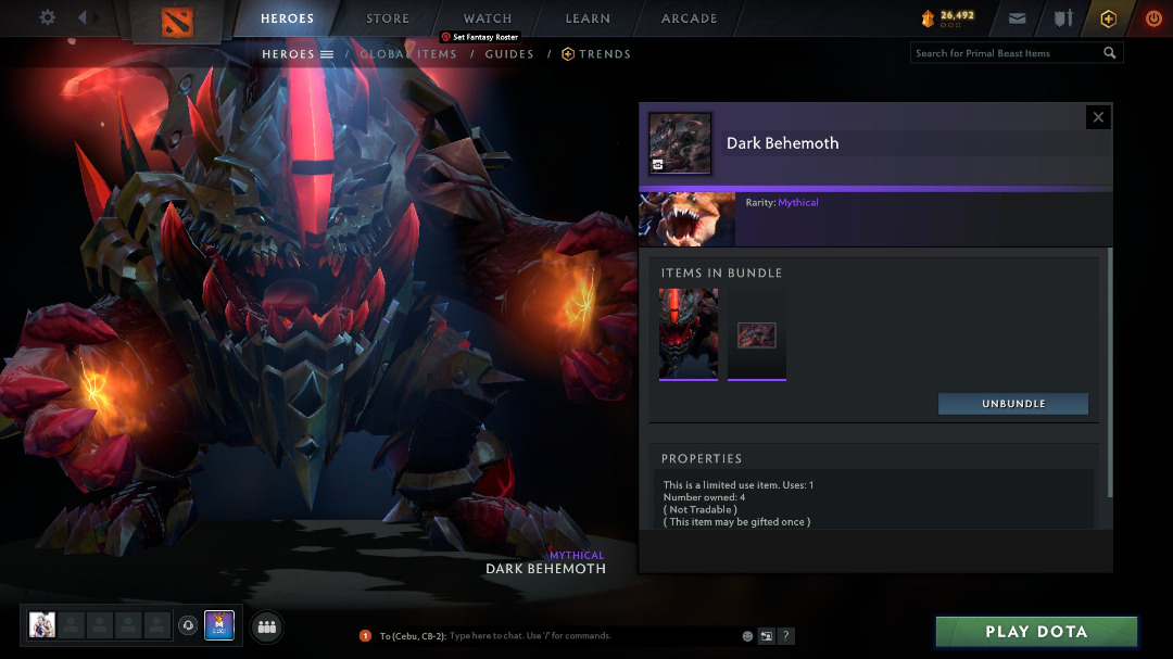 DOTA 2 Collectors Cache 2022 Very Rare - Dark Behemoth (Primal Beast ...