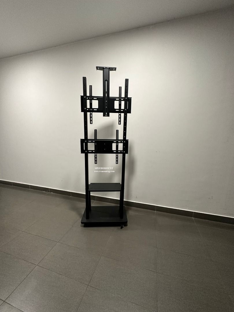 dual monitor TV stand mobile cart wheels 2 layer shelf for laptop AV ...