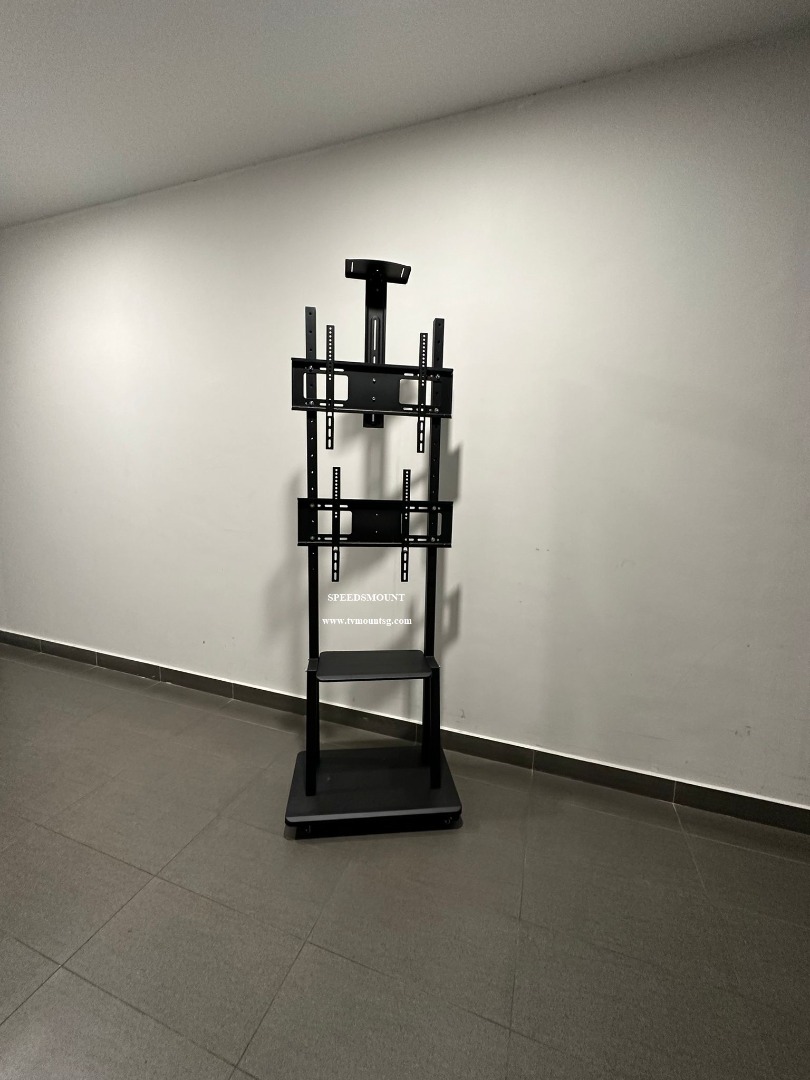 dual monitor TV stand mobile cart wheels 2 layer shelf for laptop AV ...