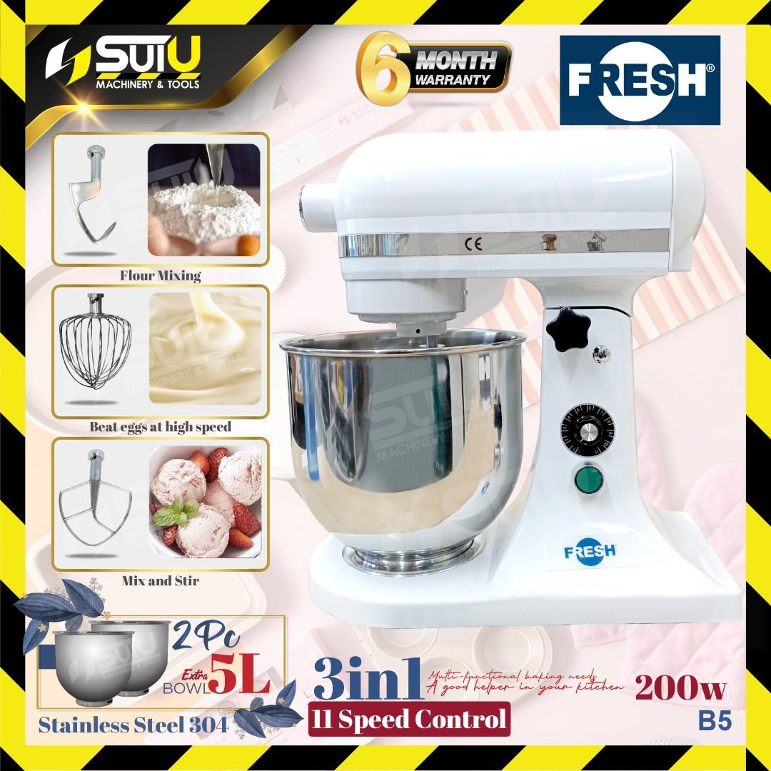 FRESH B5 3in1 5L Stand Mixer / Food Mixer / Mesin Pengadun 200W, TV ...