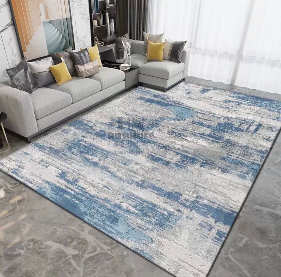 hn-0819 Blue Abstract Rug, Furniture & Home Living, Home Decor, Carpets ...