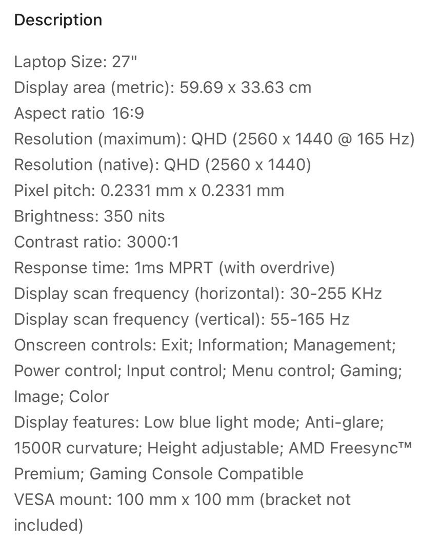 HP X27qc QHD Curved Gaming Monitor 27 inch, Computers & Tech, Parts ...
