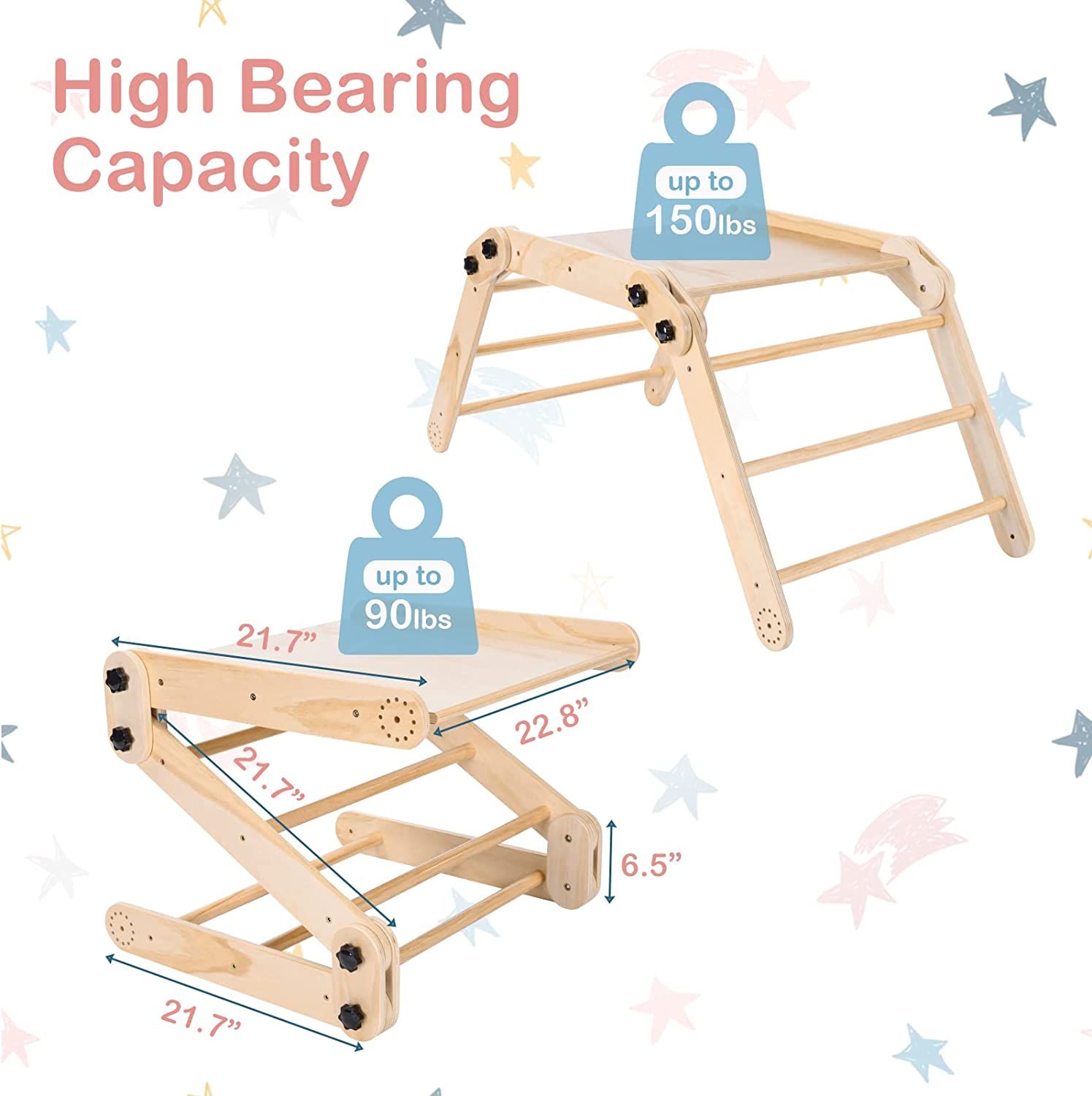 ikkle Foldable Triangle Climber, 3 in 1 Wooden Climbing Triangle Ladder ...