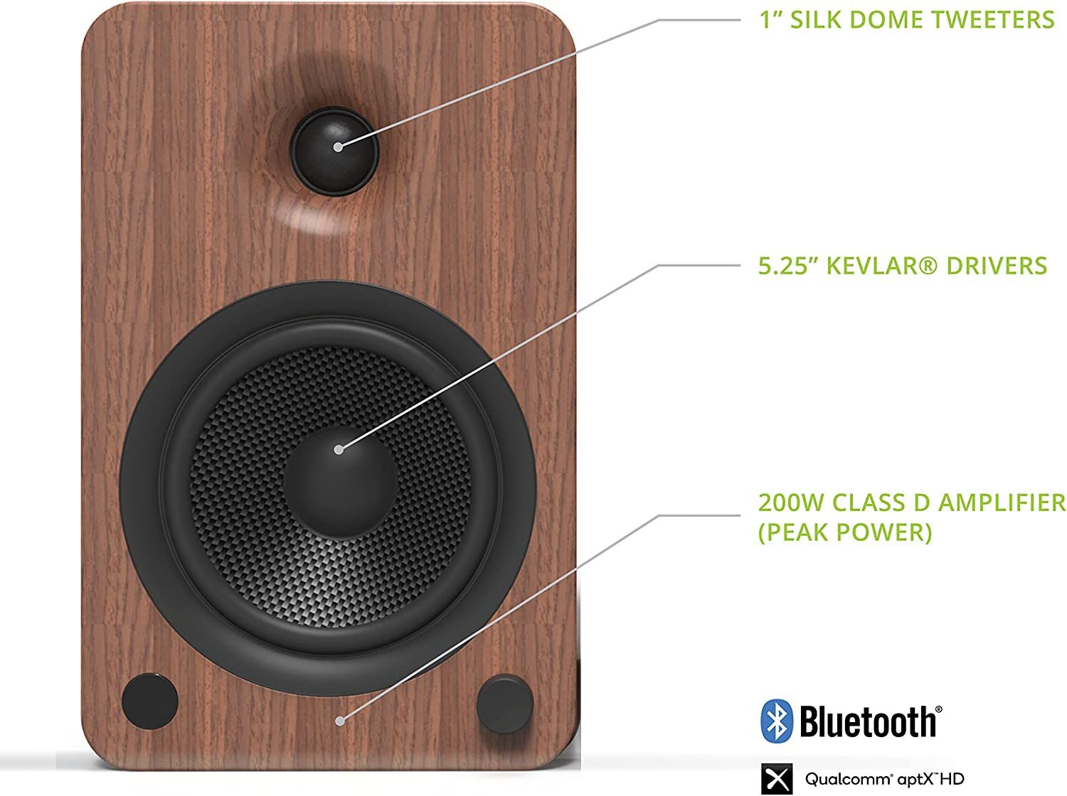 Kanto YU6WALNUT 200W Powered Bookshelf Speakers with Bluetooth and ...