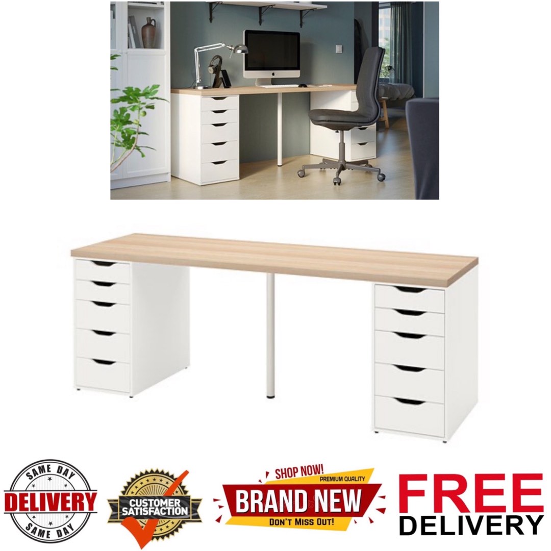 LAGKAPTEN / ALEX Desk stained oak (200×60) gaming desk, Furniture ...