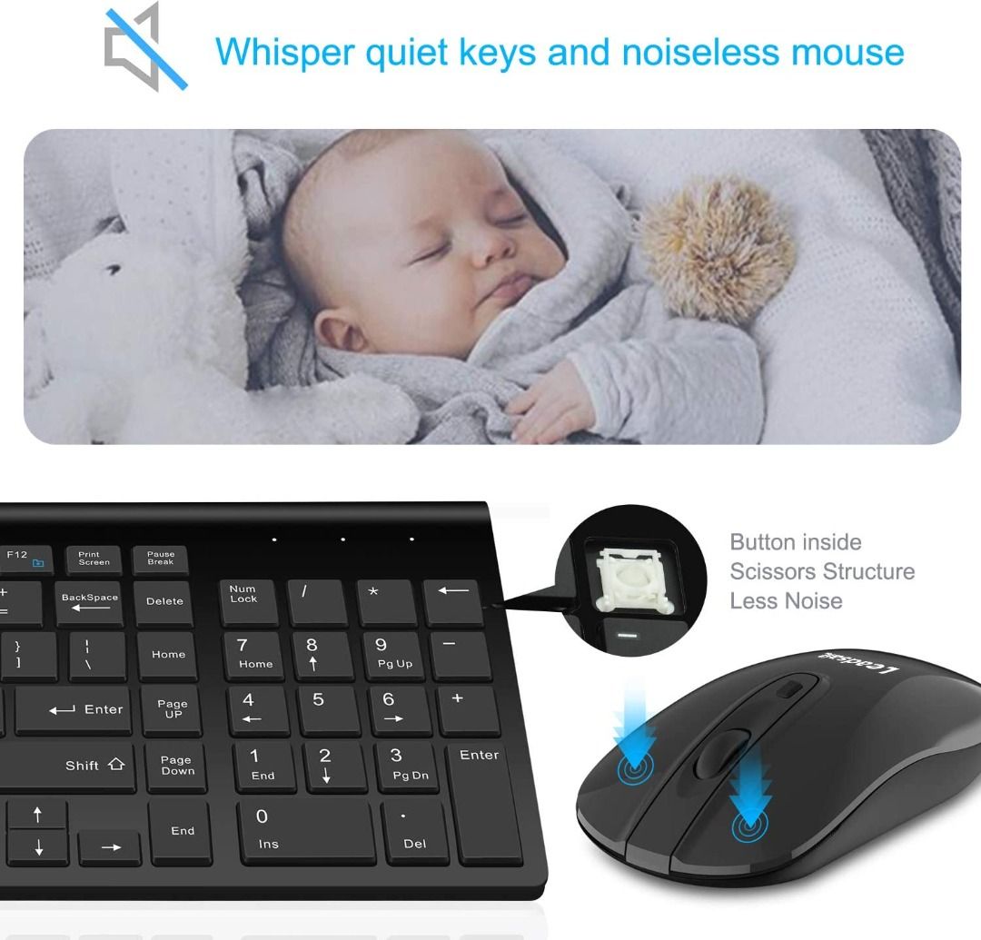 Leadsail Full Size Compact Wireless Keyboard And Mouse Combo Set Less