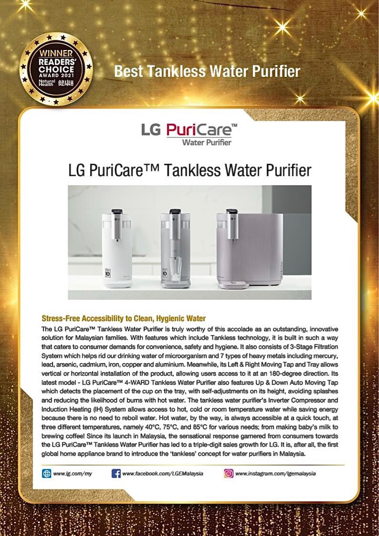 LG PuriCare™ Tankless Water Purifier, providing clean water using the 4 ...