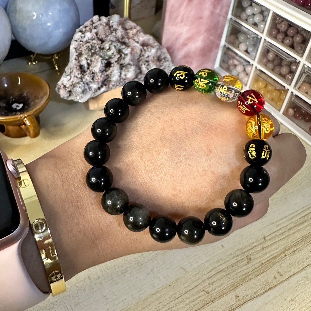 Onyx Ohm Mani Padme Hum Bead Bracelet, Women's Fashion, Jewelry ...