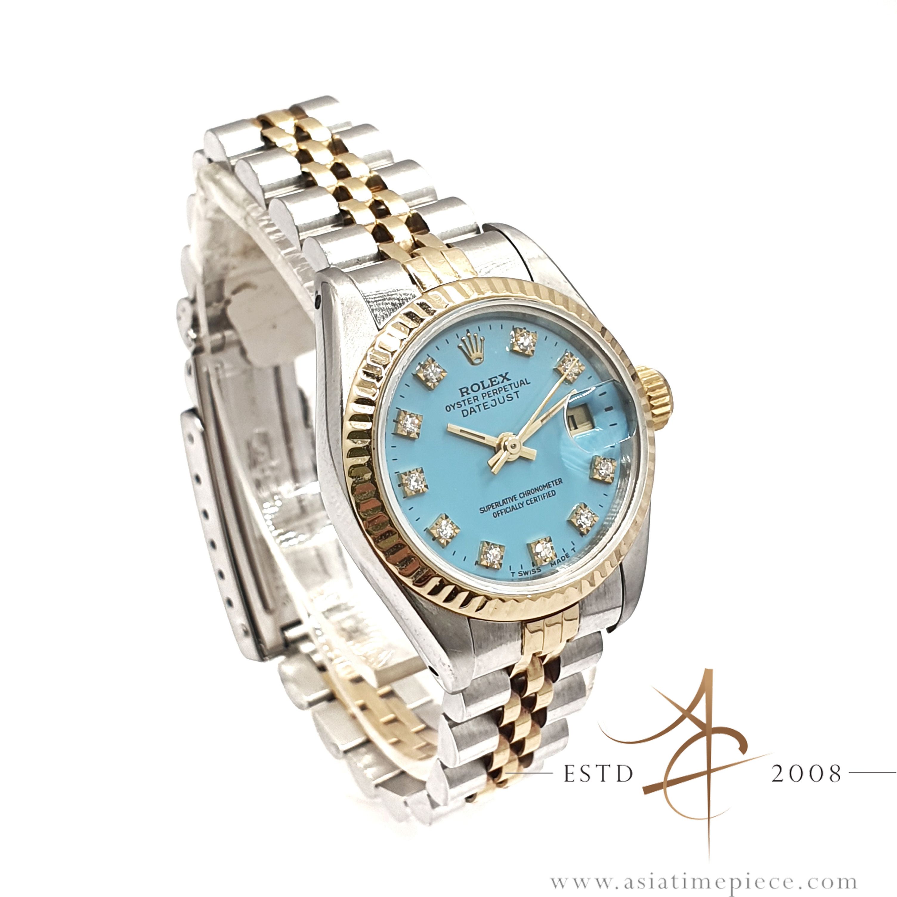 Rolex Datejust 26 Lady 69173 Custom Tiffany Blue Diamond Dial (1991 ...