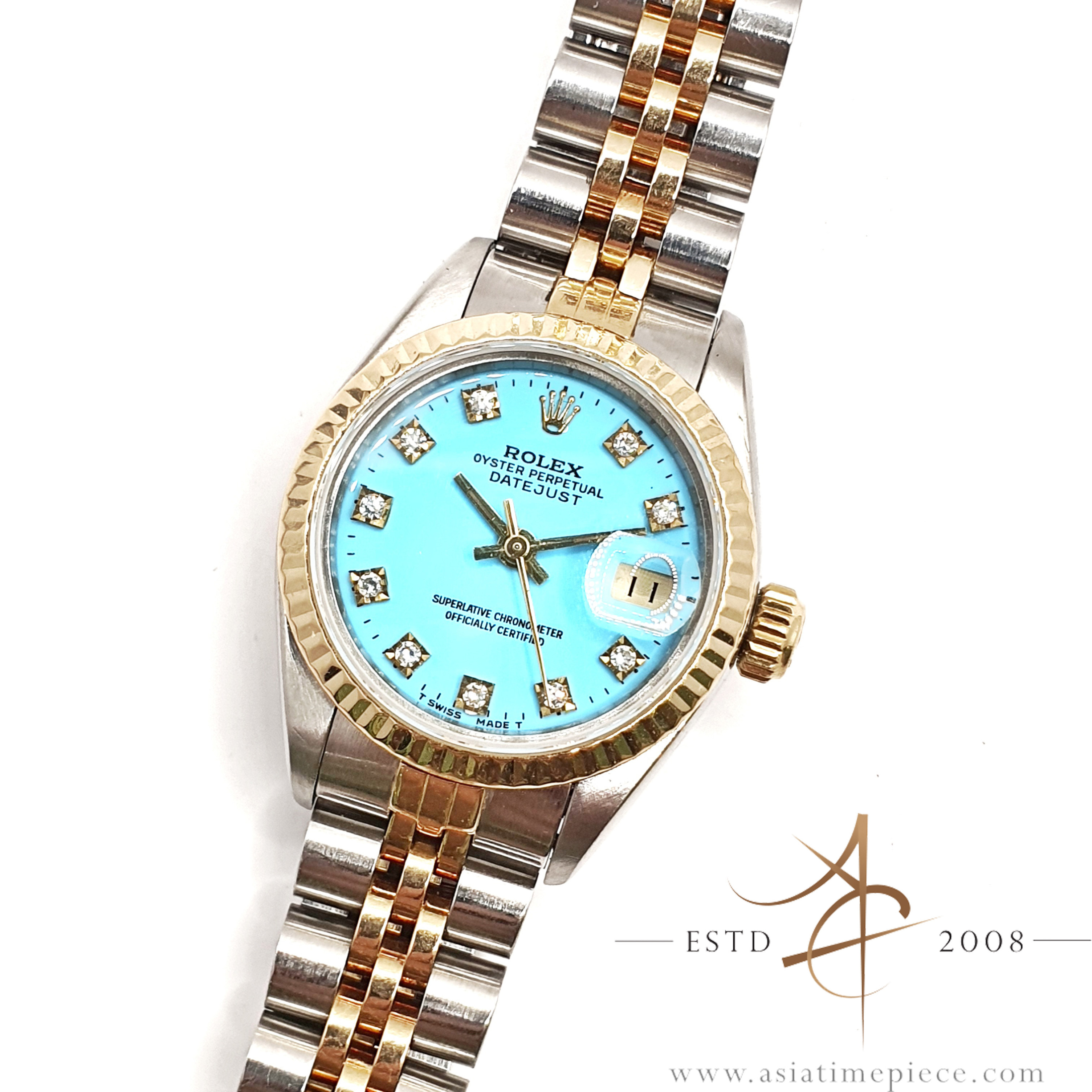 Rolex Datejust 26 Lady 69173 Custom Tiffany Blue Diamond Dial (1991 ...