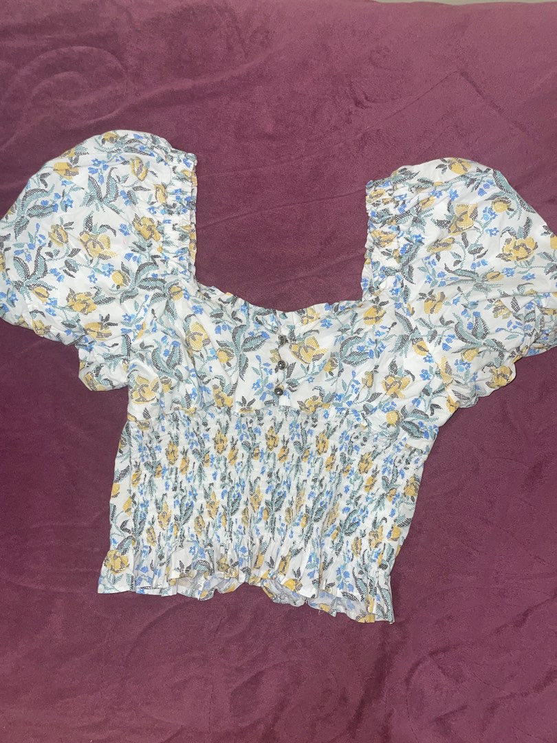 Shoulderless Flower Print Top, Women's Fashion, Tops, Blouses on Carousell