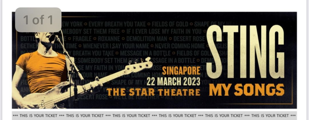 Sting Concert ticket - 1 ticket - 9 rows from front !, Tickets ...