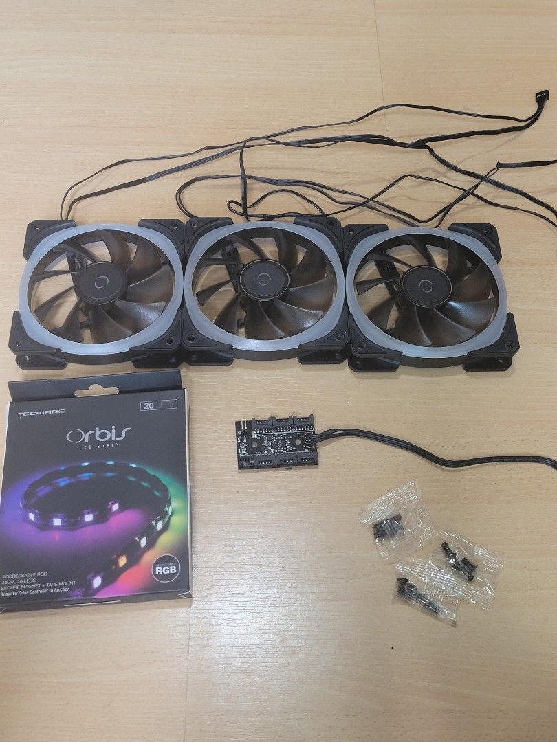 Tecware orbis evo f2 3x fan pack+fan hub+orbis led strip, Computers ...