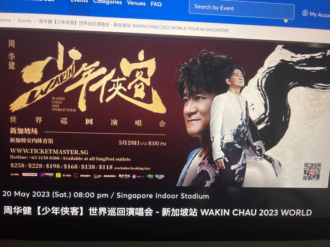 WAKIN CHAU 2023 WORLD TOUR IN CONCERT SINGAPORE PB1 Row10, Tickets ...