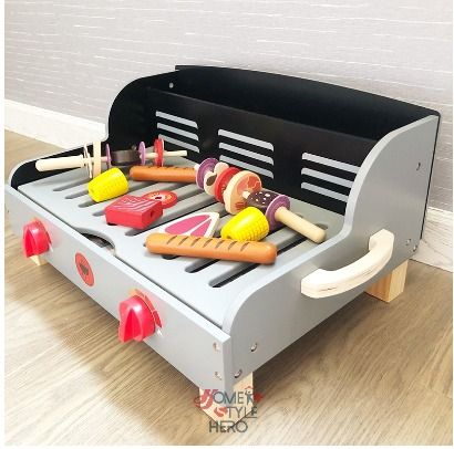 Wooden Toy Barbeque Grill Kitchen Playset BBQ Cook and Play Food ...