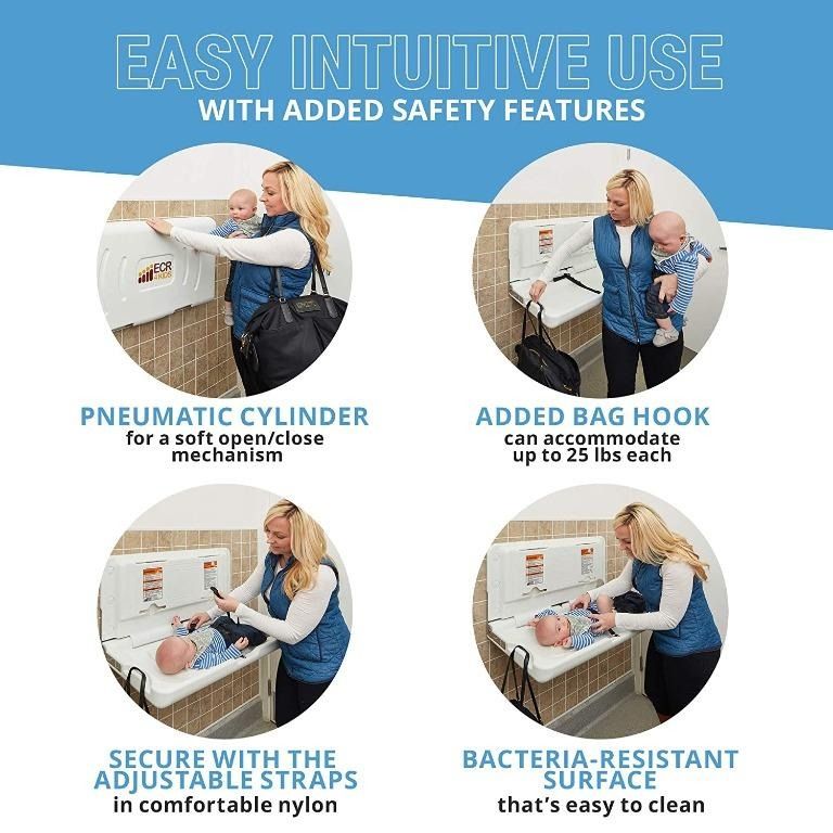 [YBR] ECR4Kids Wall-Mounted Baby Changing Station, Horizontal Fold-Down ...