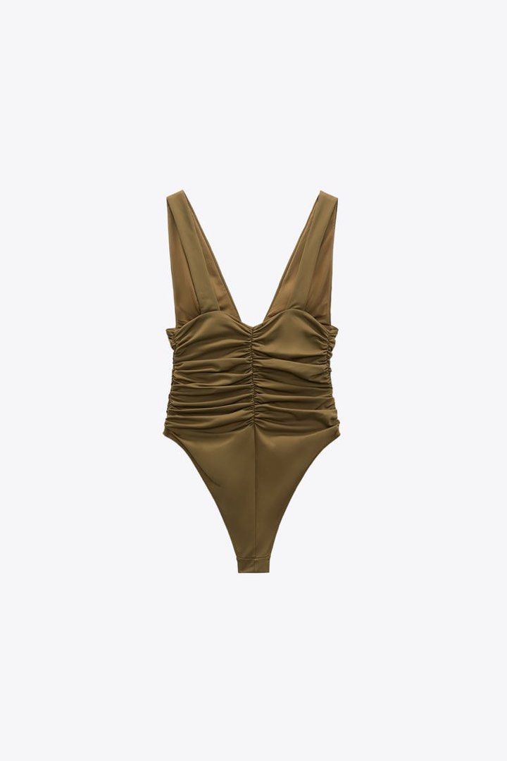 ZARA One Piece Draped Swimsuit, Women's Fashion, Swimwear, Bikinis ...
