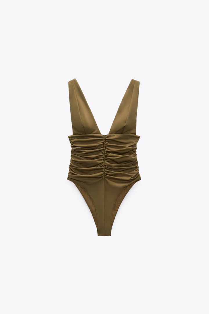 ZARA One Piece Draped Swimsuit, Women's Fashion, Swimwear, Bikinis ...