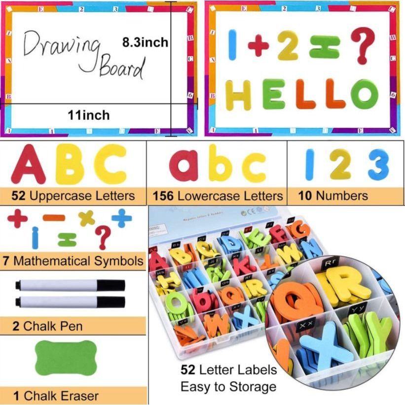 225 pcs Magnetic Alphabet and Numbers, Uppercase Lowercase Foam Fridge ...