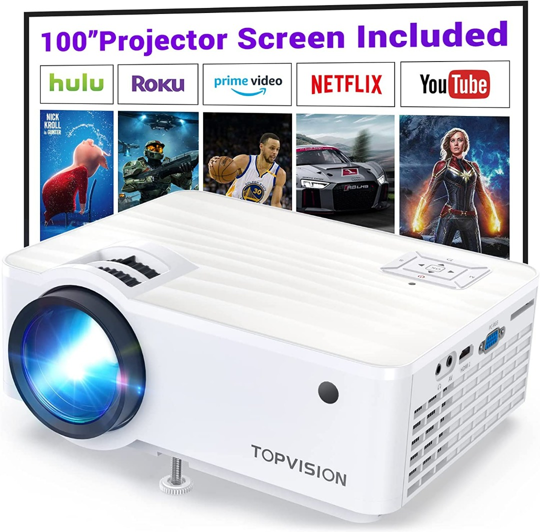 3639) VIDEO PROJECTOR, TOPVISION 4500L PORTABLE MINI PROJECTOR WITH 100 ...