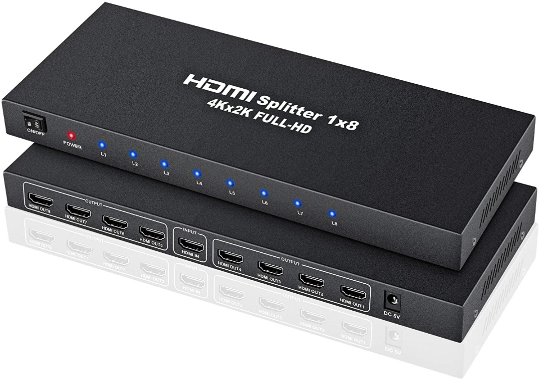 4K 1x8 HDMI Splitter, NEWCARE One in Eight Out Powered 8way HDMI Splitter Audio Video ...