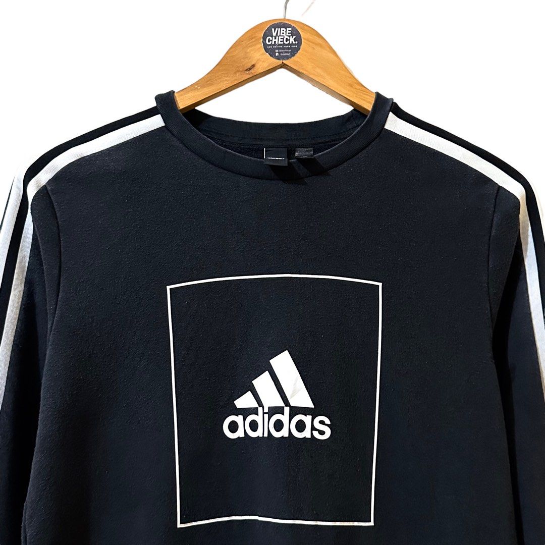 Adidas Box Logo Black Sweater, Men's Fashion, Tops & Sets, Hoodies on ...