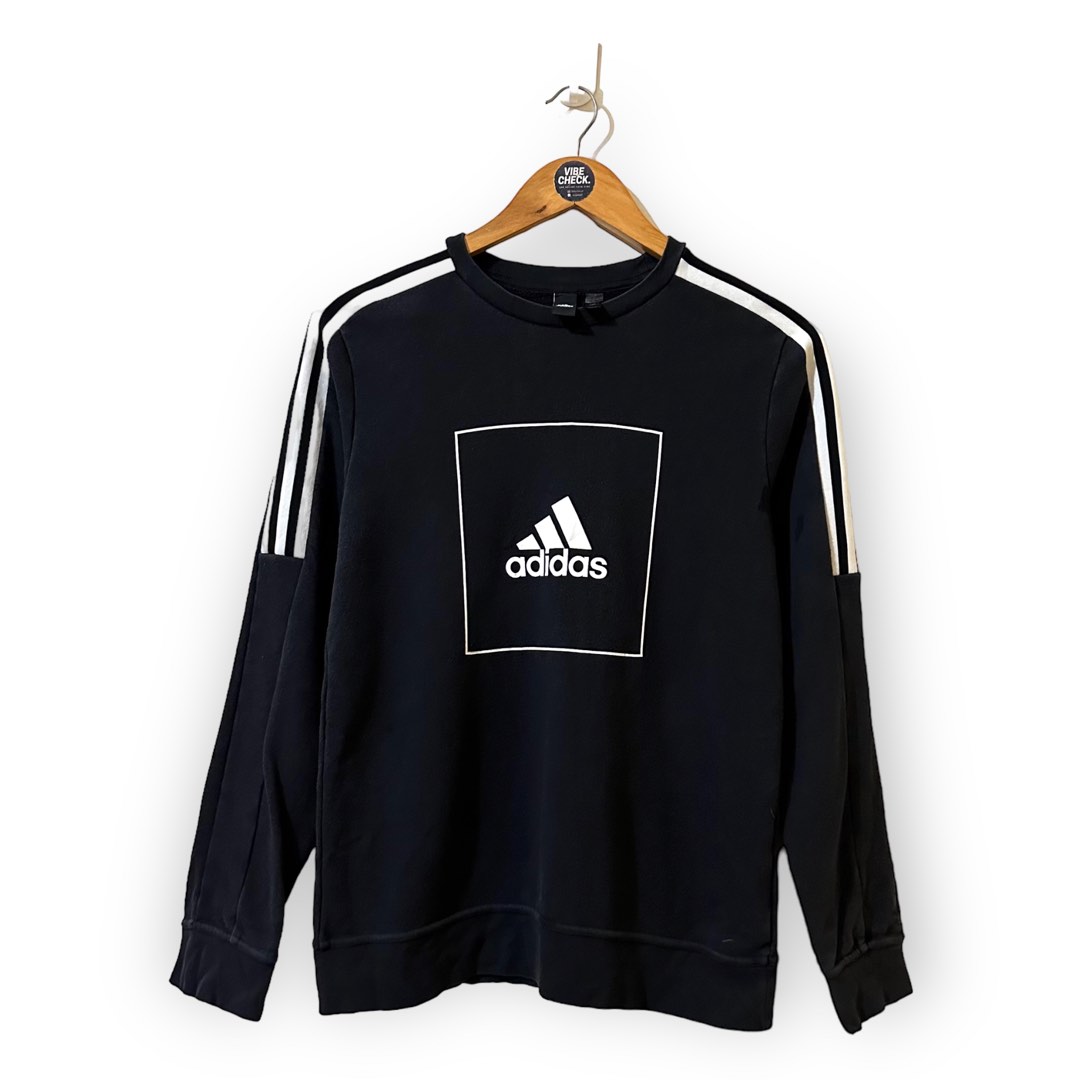 Adidas Box Logo Black Sweater, Men's Fashion, Tops & Sets, Hoodies on ...