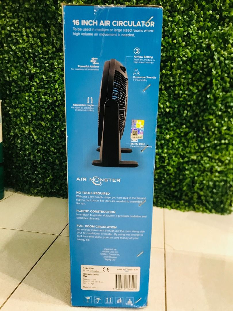 Air Monster 16" Air Circulator Floor Fan, Furniture & Home Living ...