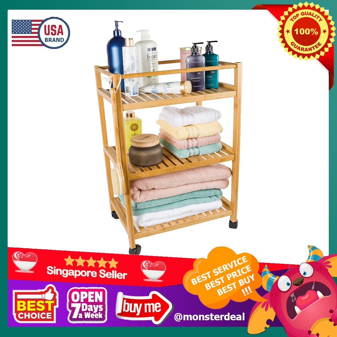 AOJIA Slim Storage Cart, 3 Tier Bathroom Organizers Slide Out Storage ...