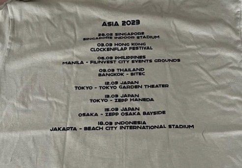 Arctic Monkeys SG Concert Merch T-Shirt - XL 2023, Hobbies & Toys ...
